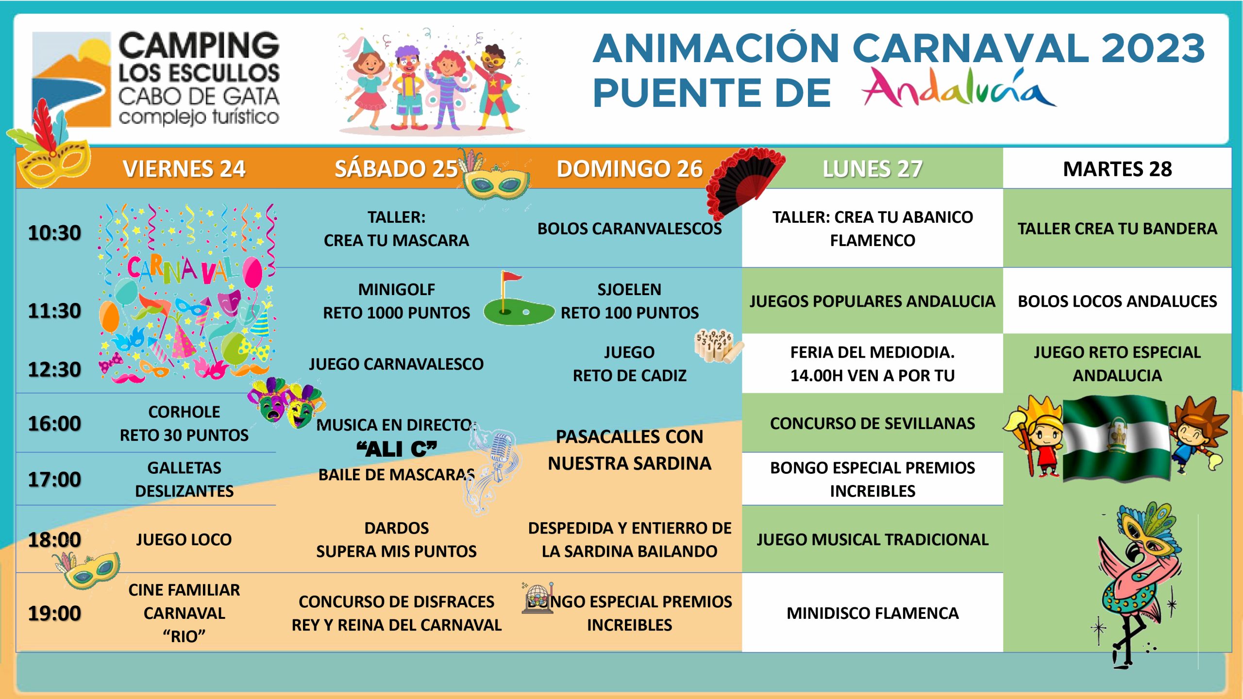 Animación Carnaval y Puente de Andalucía - Los Escullos Cabo de gata